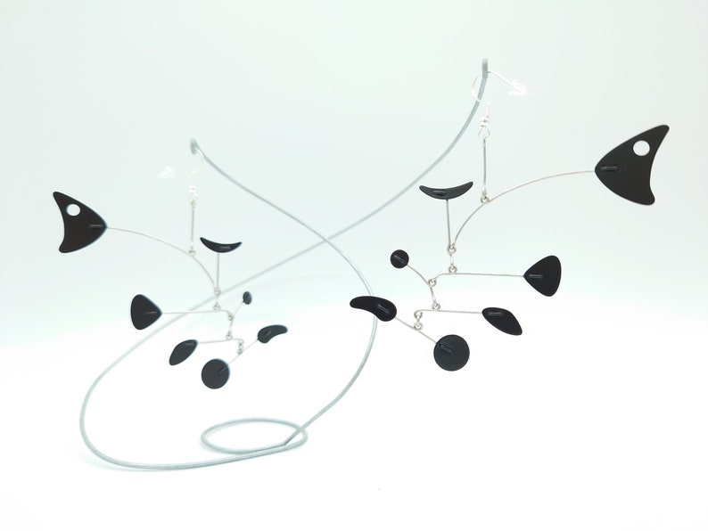 7 Element Black Abstract Shape Mobile Earrings - Etsy