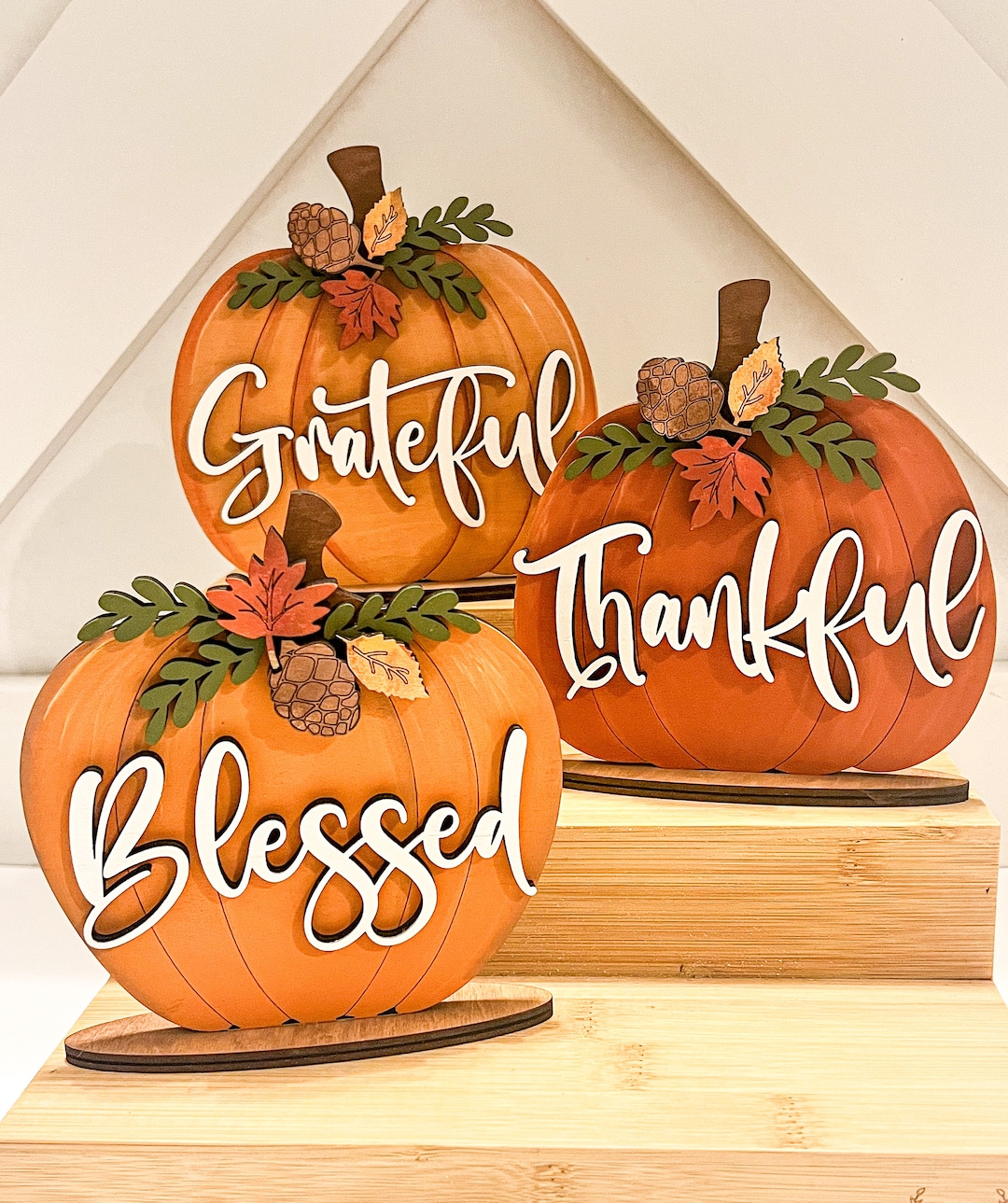 Thankful Grateful Blessed Pumpkins/standing Pumpkins/fall Decor - Etsy