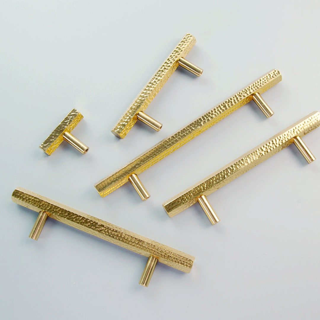 Hexagon Hammered Handles Brass Solid Handmade Drawer Knobs Pulls Dresser Knobs Cabinet Pull Gold ...