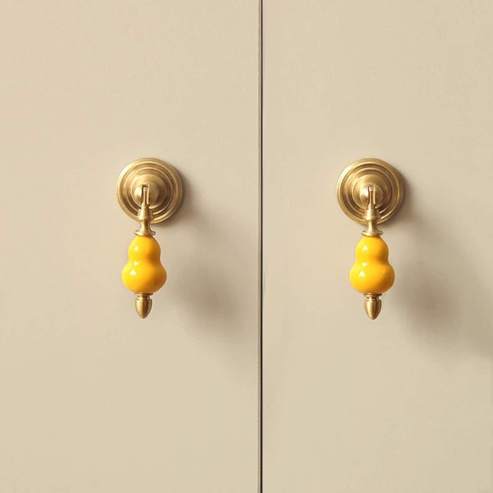 Unique Vintage Brass Ceramic Cute Knobs Drawer Knobs, Kitchen Cabinet ...