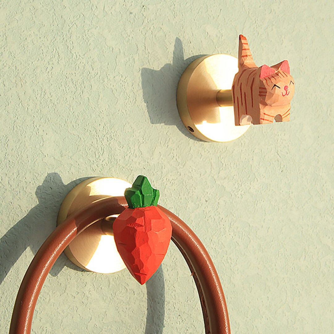 Wood Carving Animal Wood Hooks, Coat Hooks, Modern Wall Hooks, Handmade ...