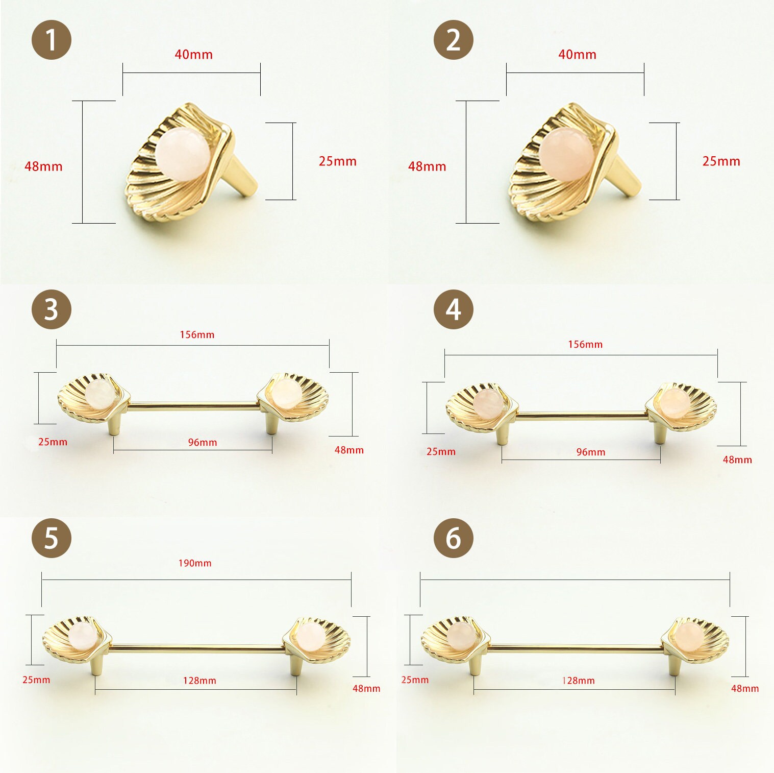 Brass Shell Crystal Drawer Handles, Dressers, Cabinets, Wardrobes ...