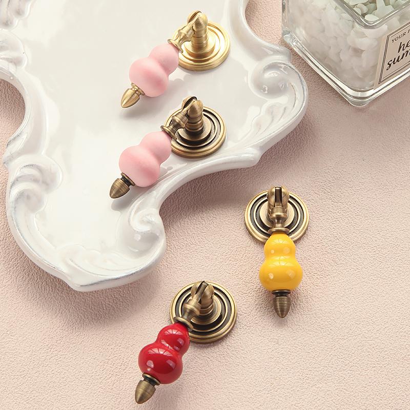 Unique Vintage Brass Ceramic Cute Knobs Drawer Knobs, Kitchen Cabinet ...