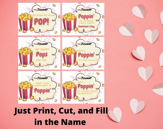 Kids Valentines Cards Popcorn Cards Downloadable Valentines | Etsy