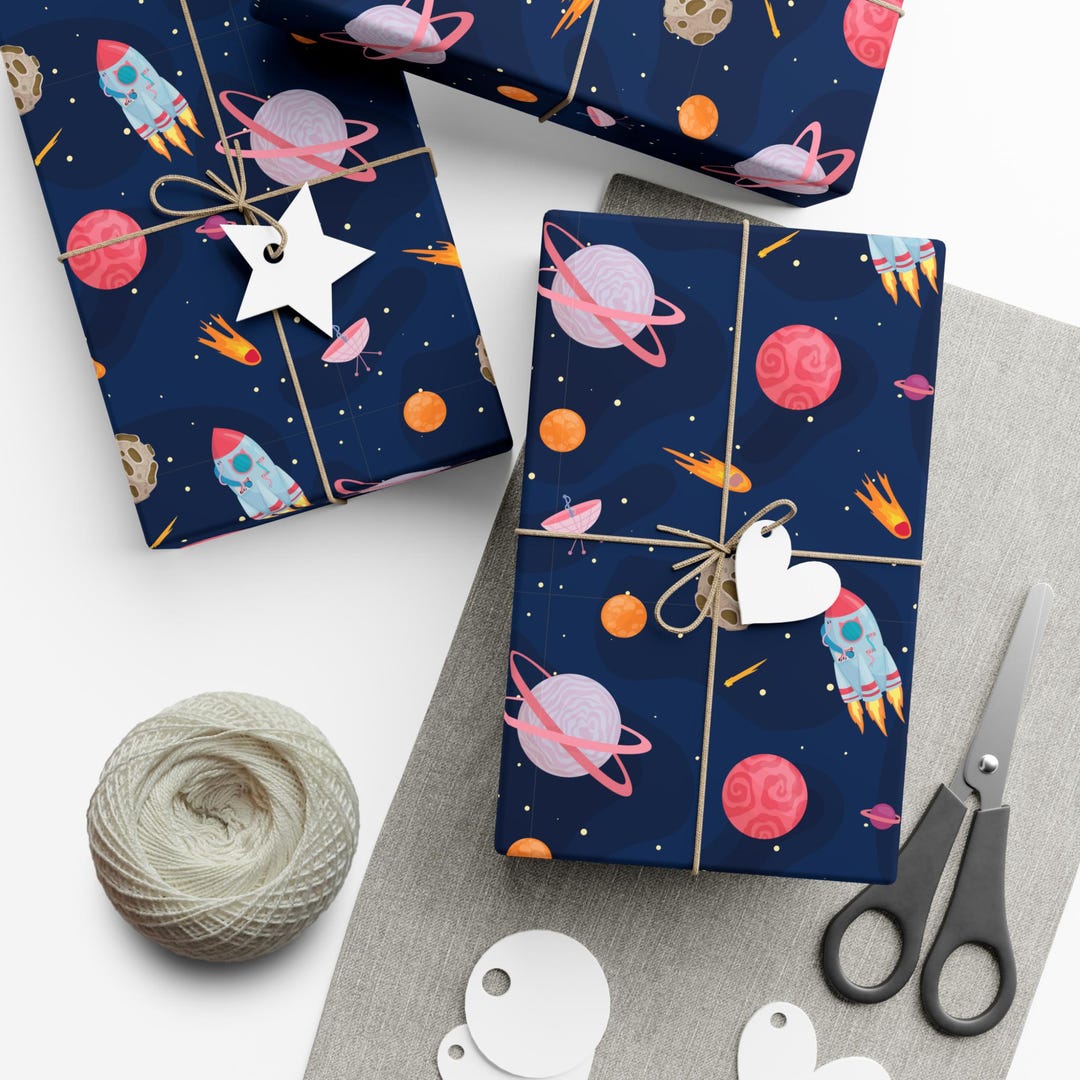 Space Gift Wrap Space, Planets, Astronaut, Spaceship, Solar System Gift ...