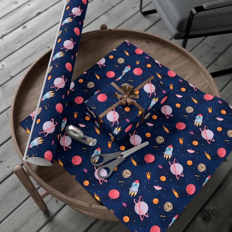 Space Gift Wrap - Planets & Astronaut Wrapping Paper Roll - Kids ...