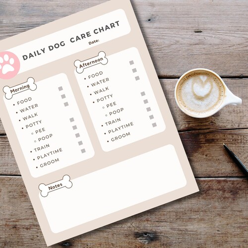 Dog Care Chart Dog Chore List Pet Care Chart Canva | Etsy