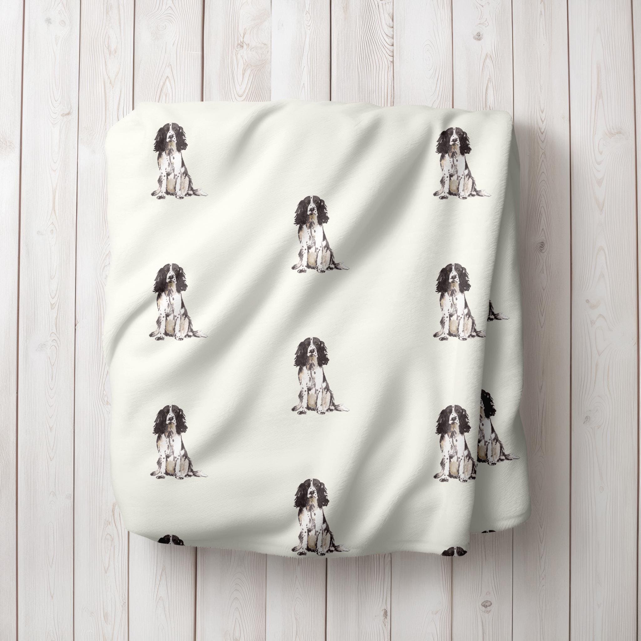 Watercolor English Springer Spaniel Minky Fleece Blanket Black and ...