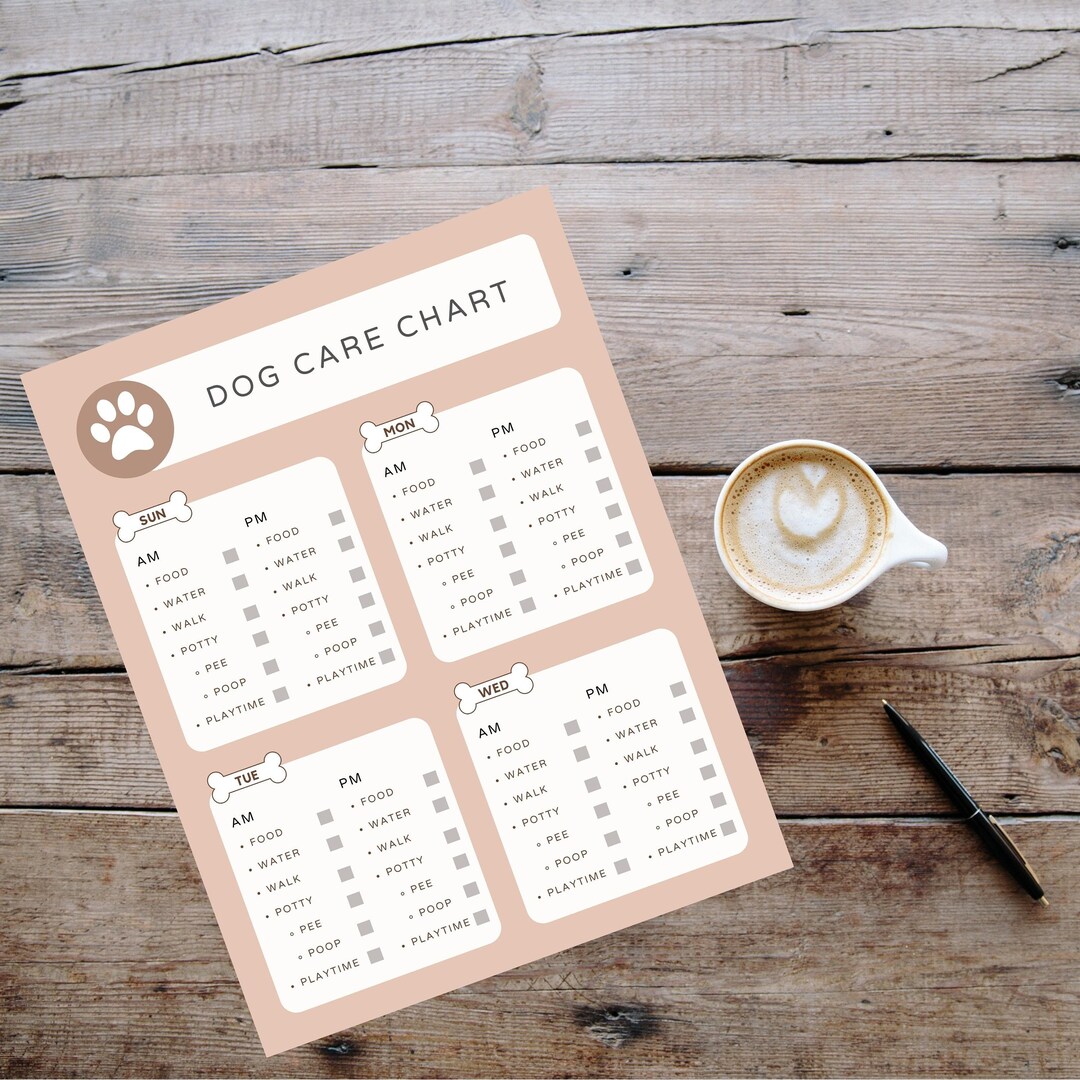 Dog Care Chart, Dog Chore List, Pet Care Chart, Canva Template, Instant ...