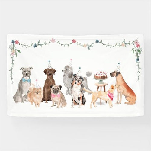 Puppy Party Theme Backdrop Printable Girls Birthday Banner - Etsy