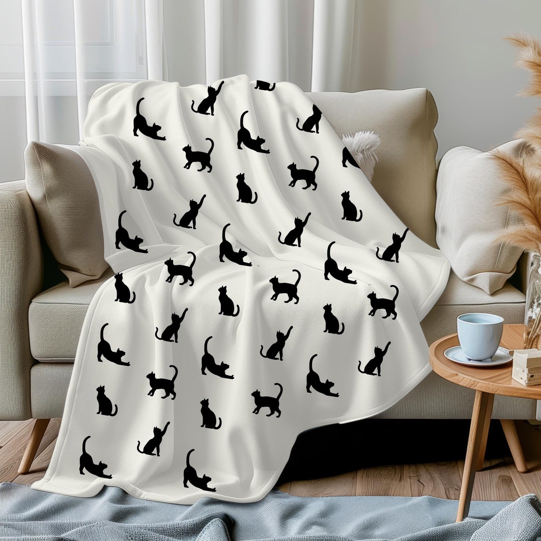 Black Cat Fleece Blanket Cat Fluffy Throw Blanket Soft Kitty Blanket ...