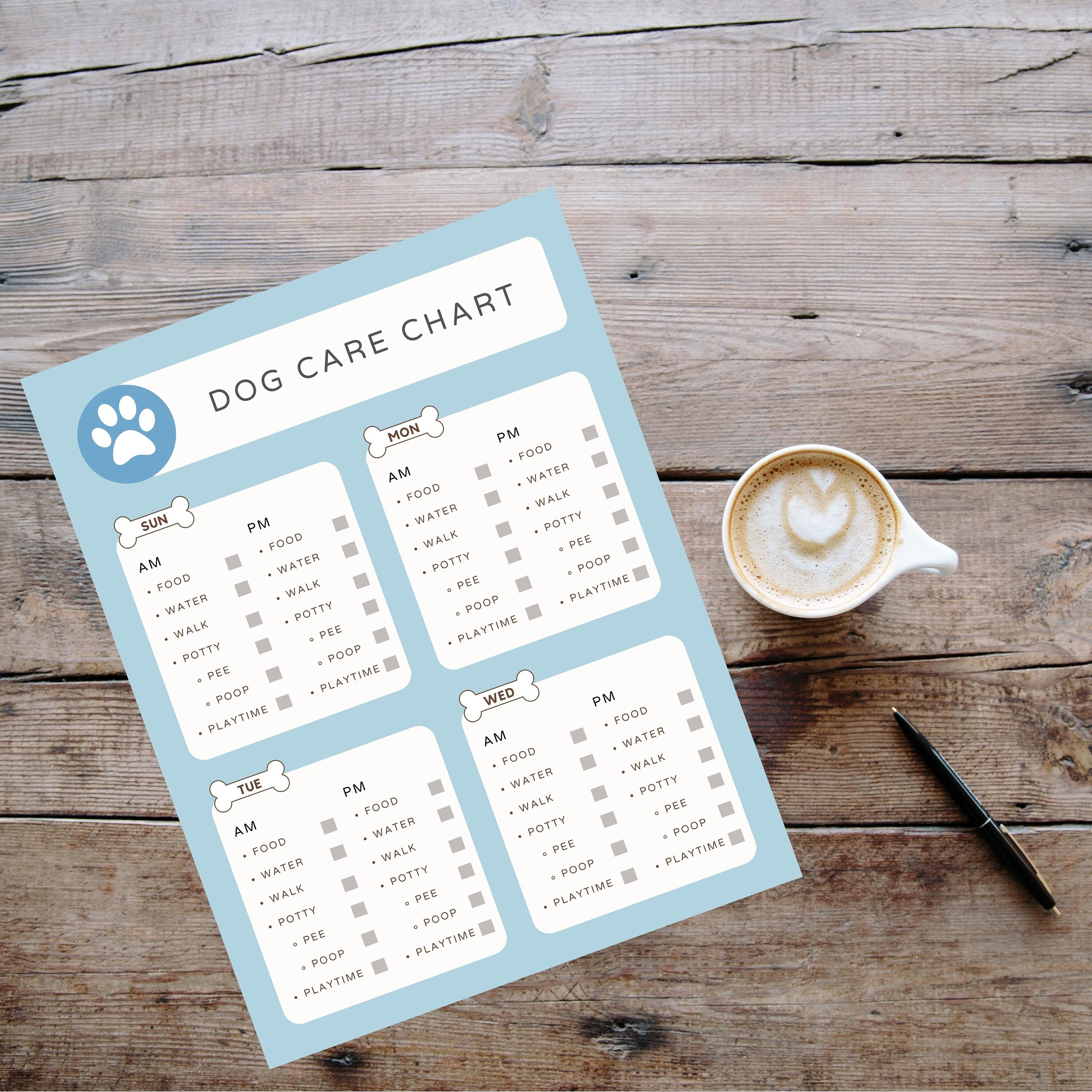 Dog Care Chart Dog Chore List Pet Care Chart Canva | Etsy