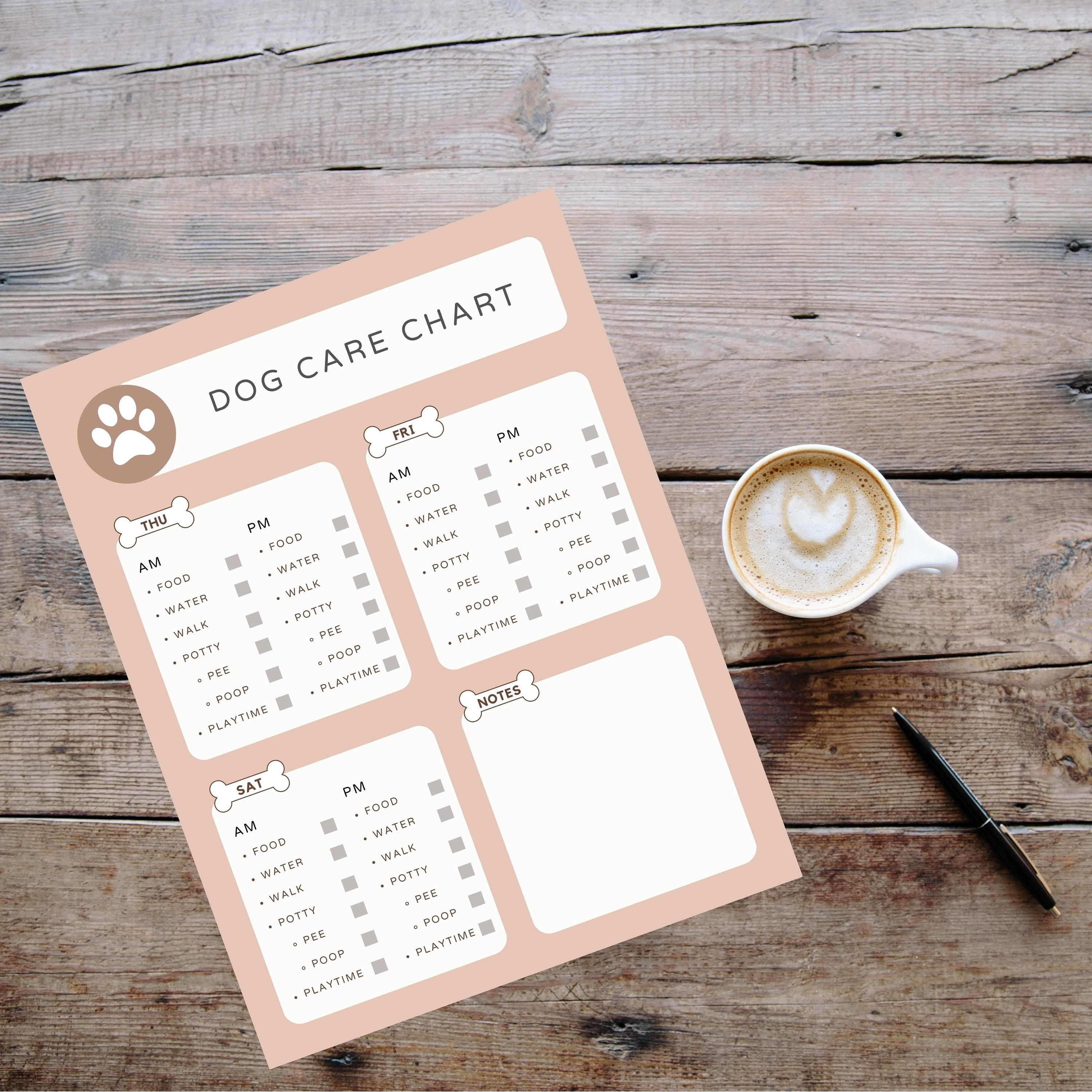 Dog Care Chart Dog Chore List Pet Care Chart Canva | Etsy