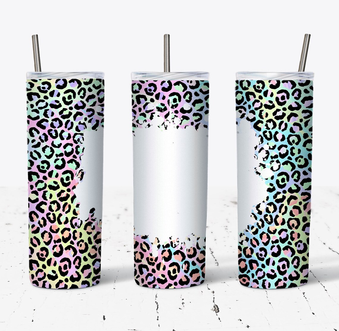 20 OZ Iridescent Leopard Skinny Tumbler Design - Straight & Tapered ...