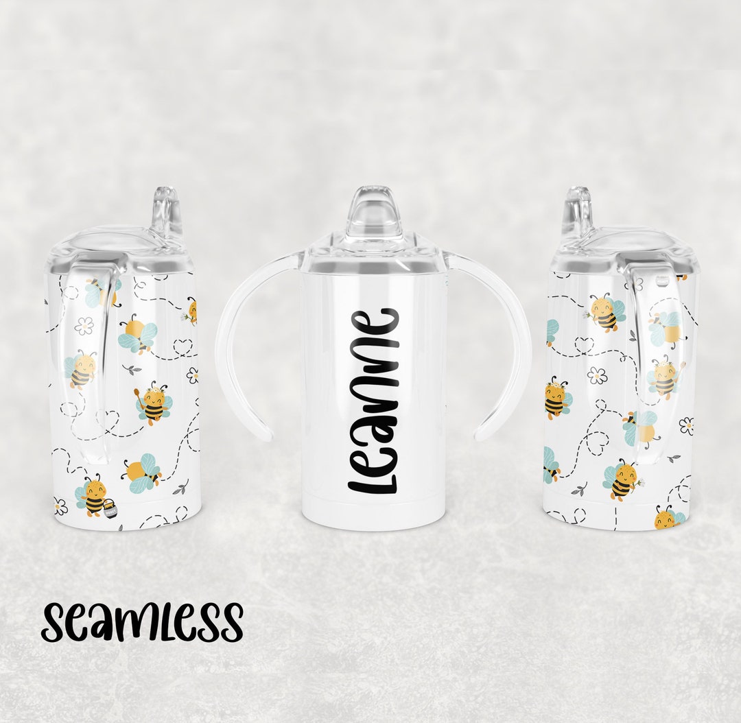 Cute Bees Add Your Name Sippy Cup Sublimation Wrap - 12 Oz Straight ...