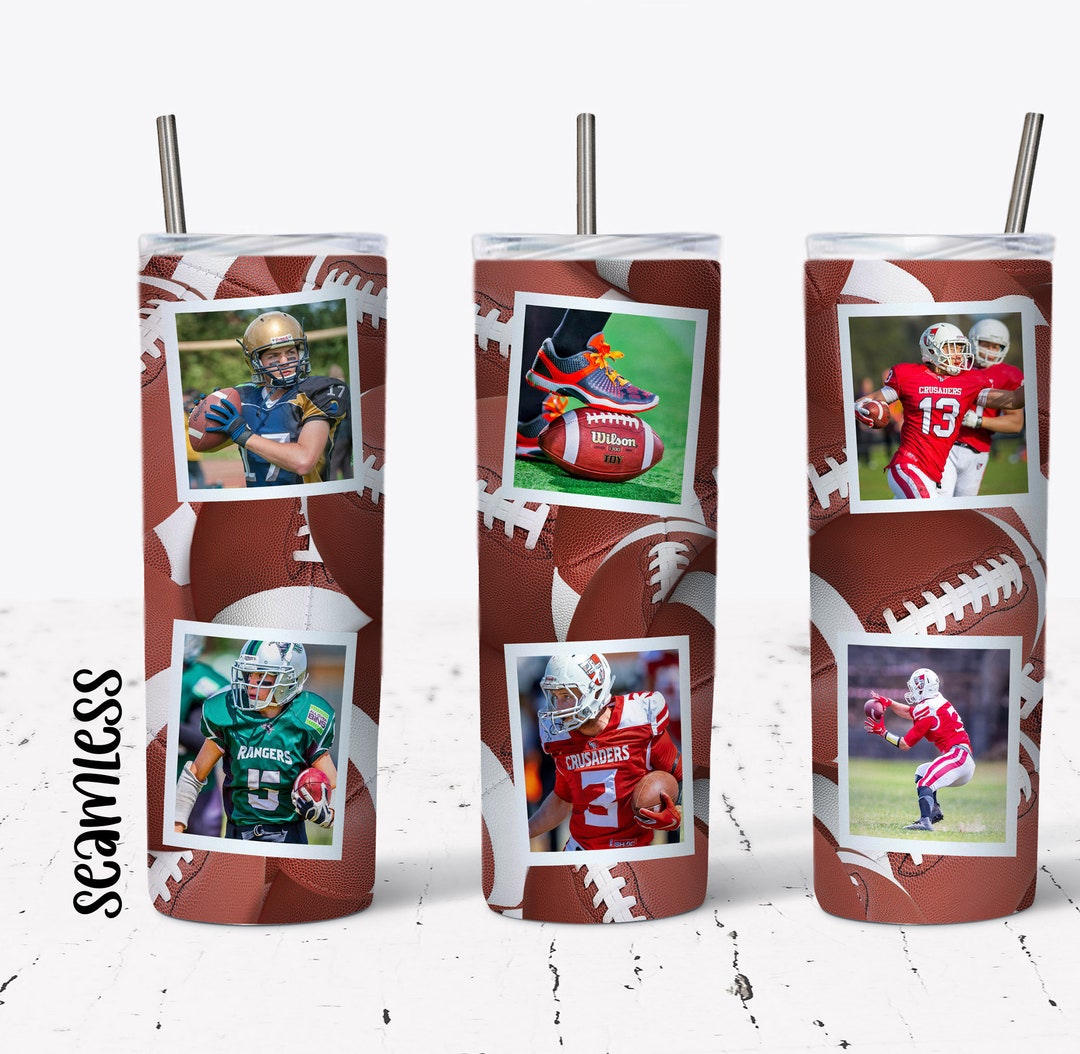 20 OZ Seamless Football 6 Photos Skinny Tumbler Design - Straight ...