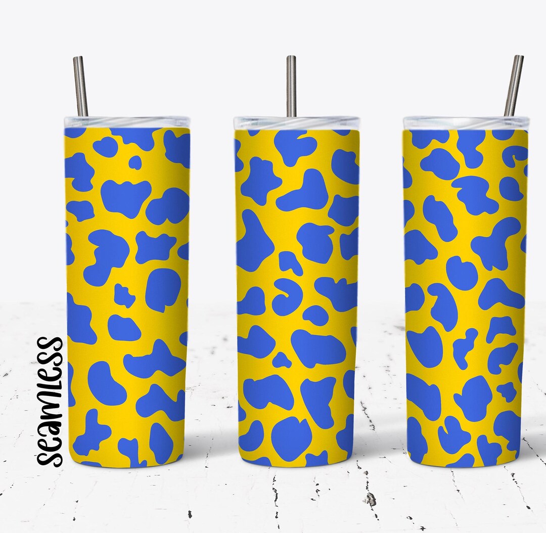 Royal Blue Yellow Cow Print Tumbler Wrap - 20 Oz Skinny Tumbler ...
