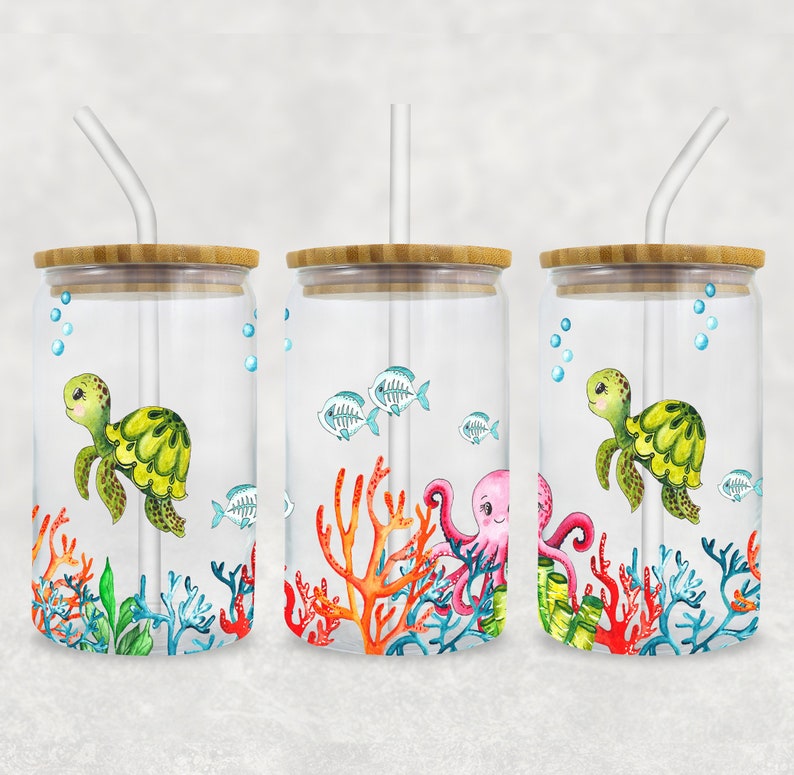 16 Oz Seamless Turtle Libbey Glass Can PNG - Beer Glass Sublimation ...