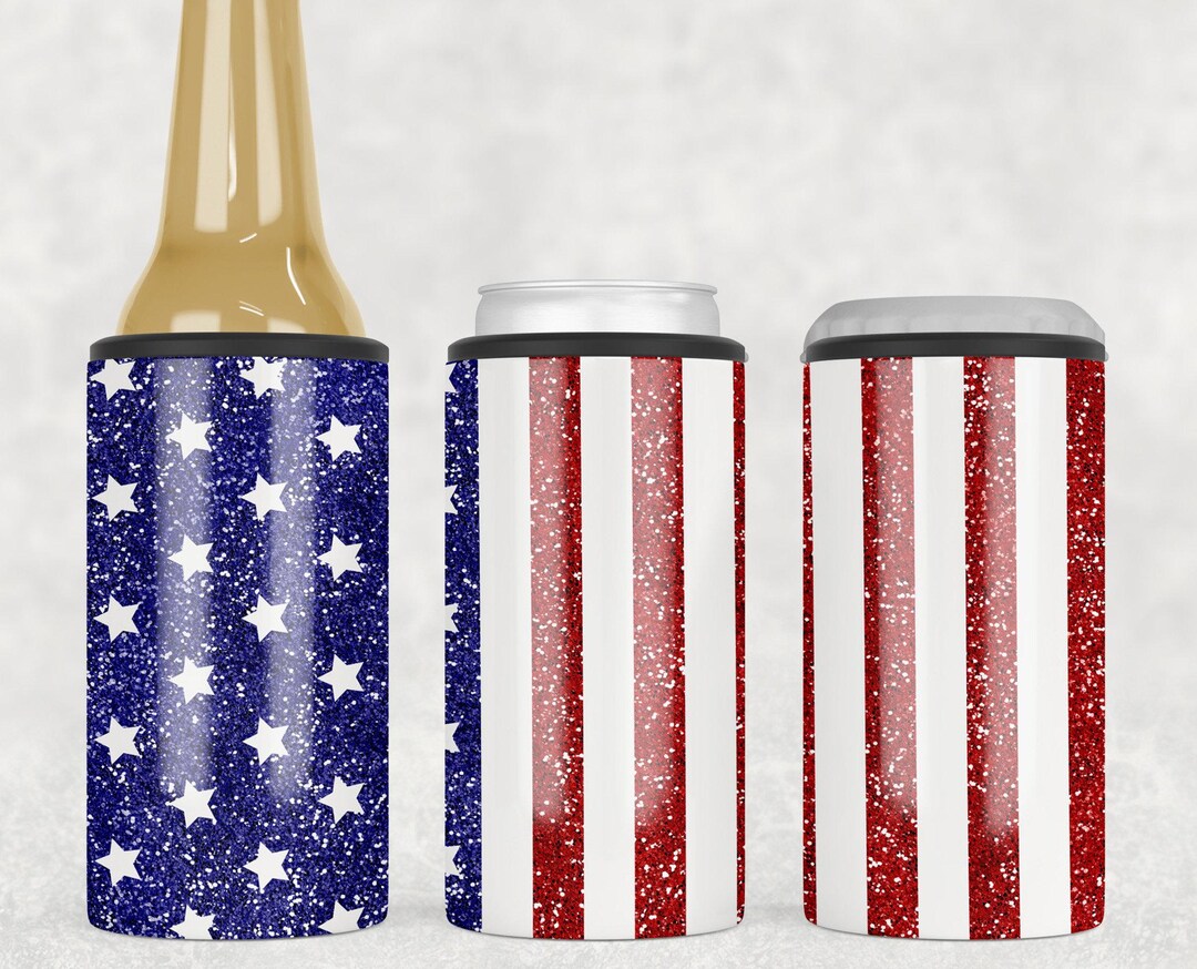 Glitter Flag 4 in 1 Can Cooler Wrap - American Flag Can Cooler ...