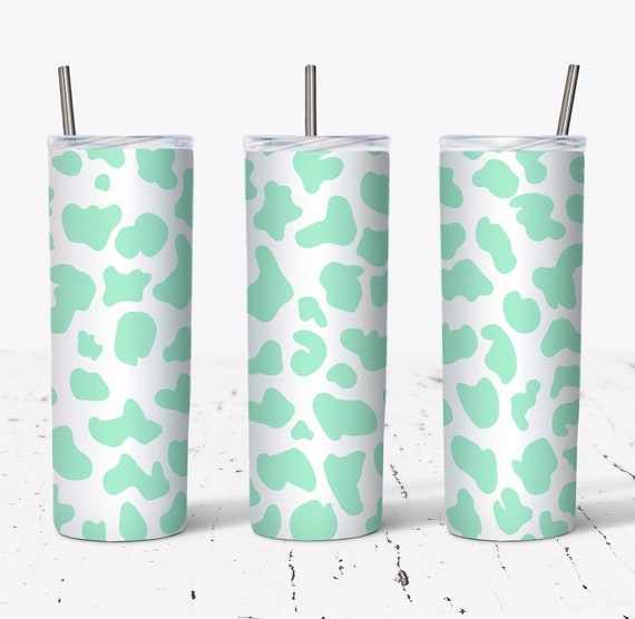 20 OZ Mint Cow Print Skinny Tumbler Design Straight & - Etsy