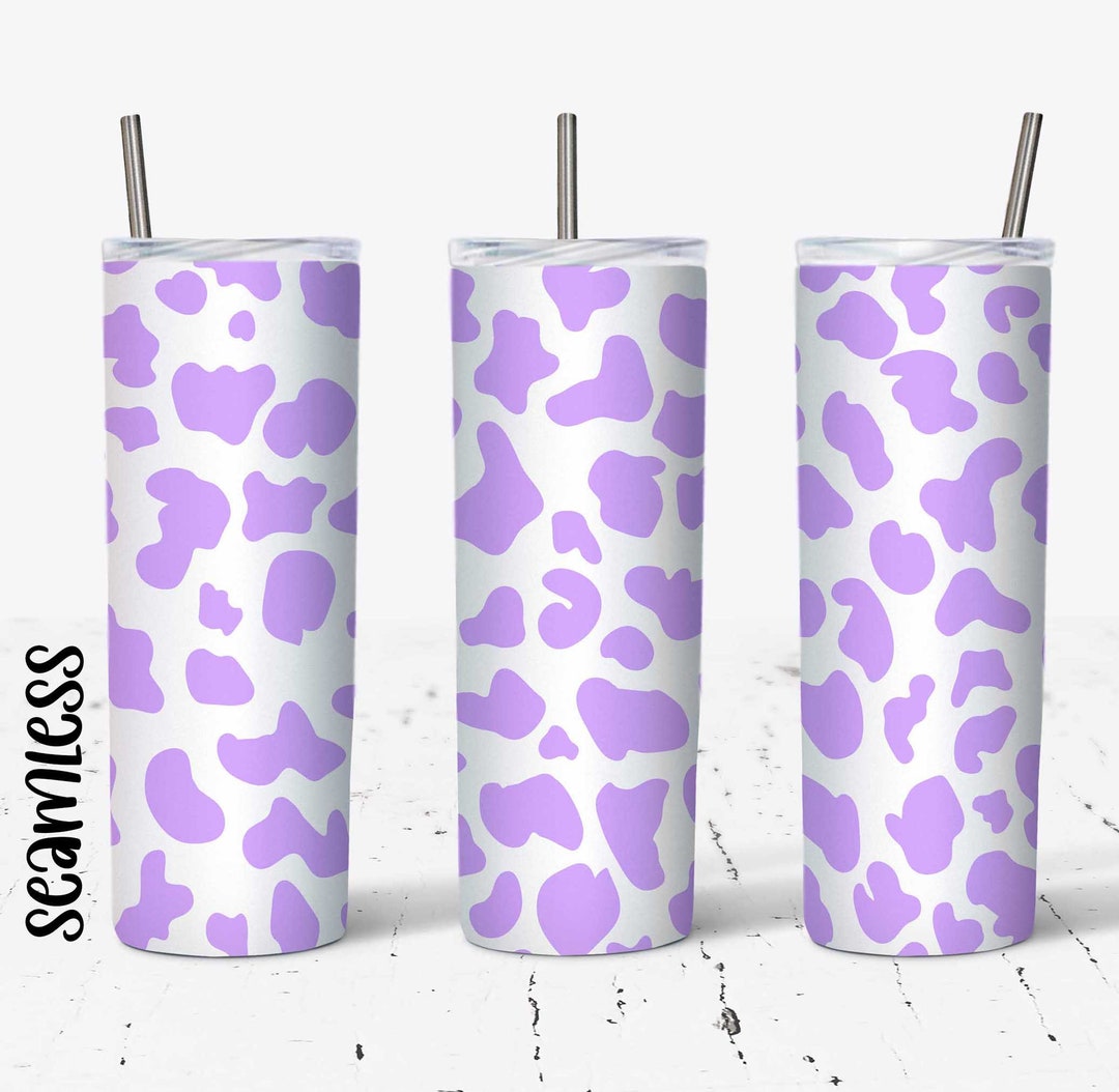 20 OZ Seamless Purple Cow Print Skinny Tumbler Design - Straight ...
