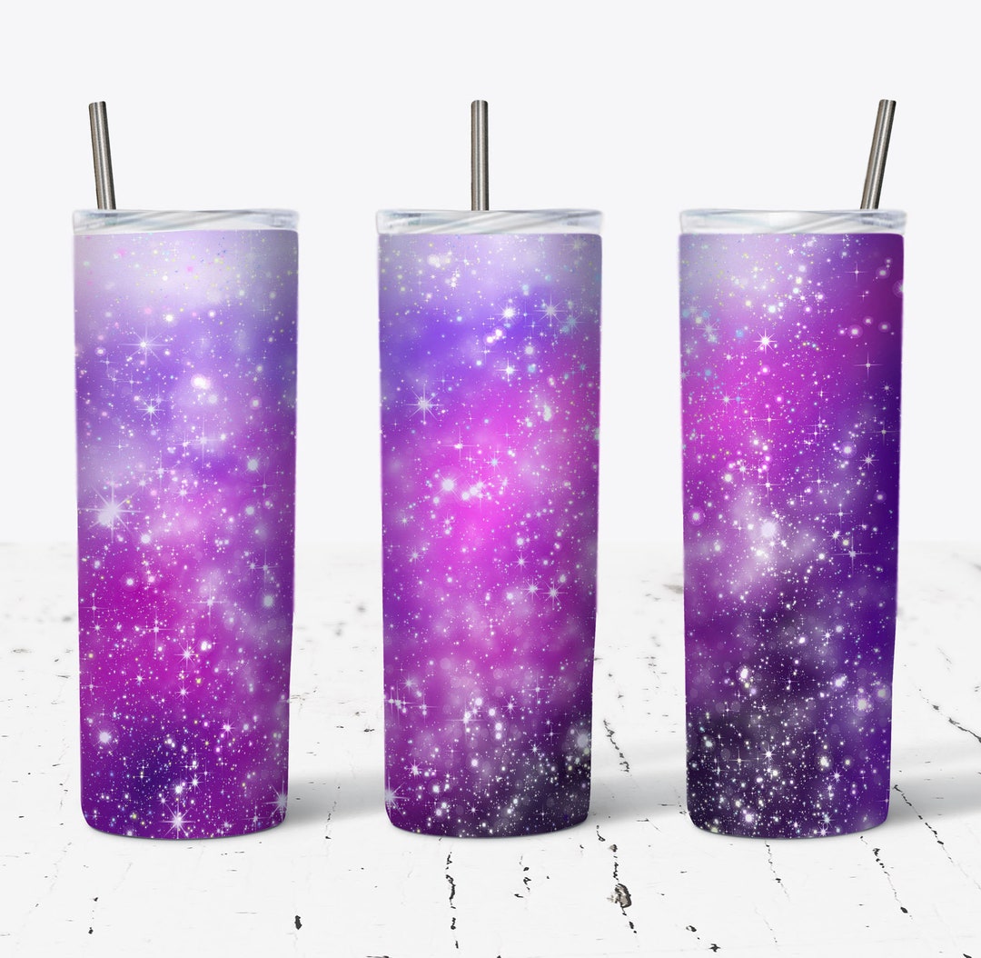 20 Oz Purple Galaxy Sublimation Skinny Tumbler Design Straight