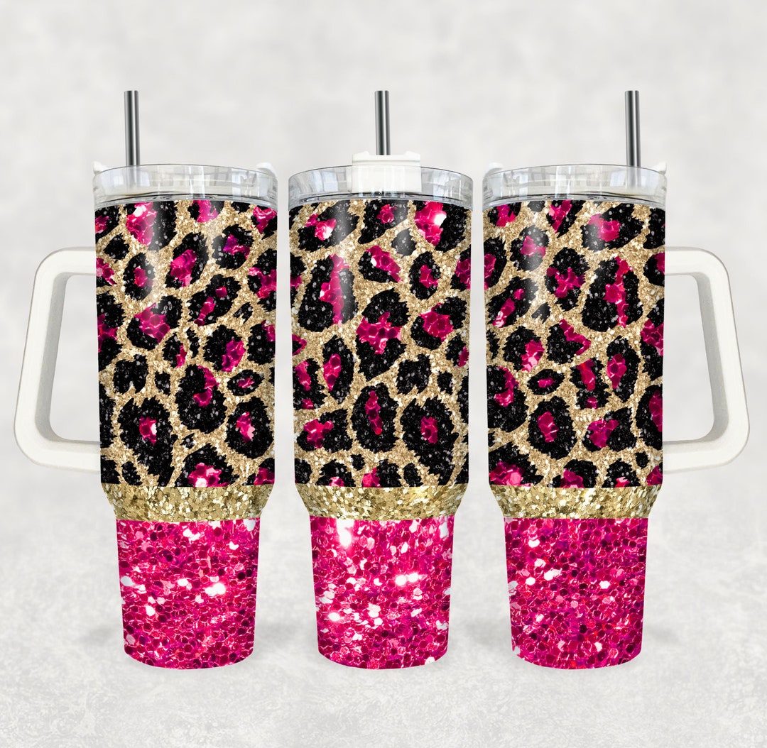 Pink Leopard 40oz Quencher Tumbler Wrap - Seamless PNG Tumbler Design ...