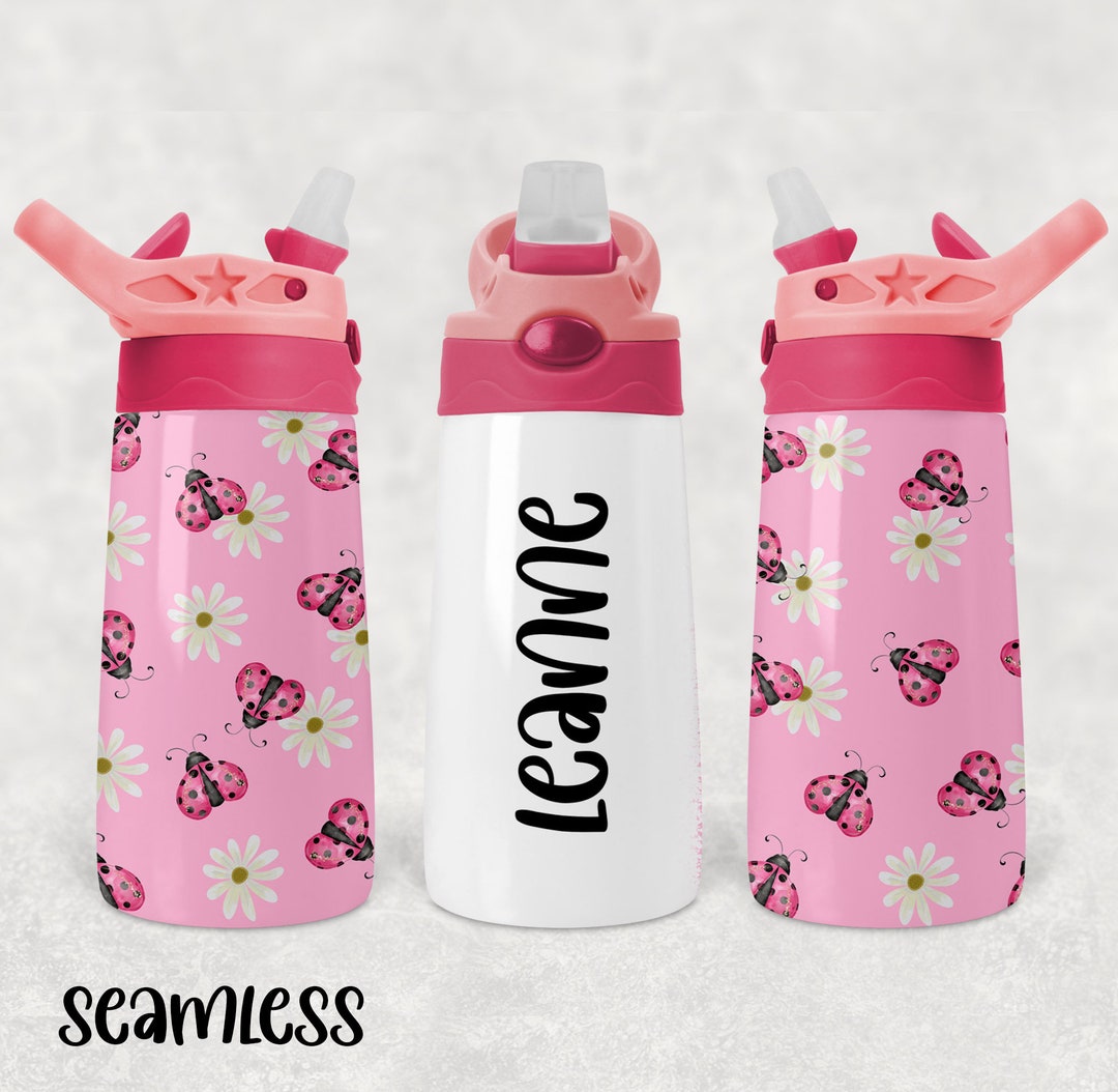 Pink Lady Bug Kids Flip Top Water Bottle Sublimation Design - Straight ...