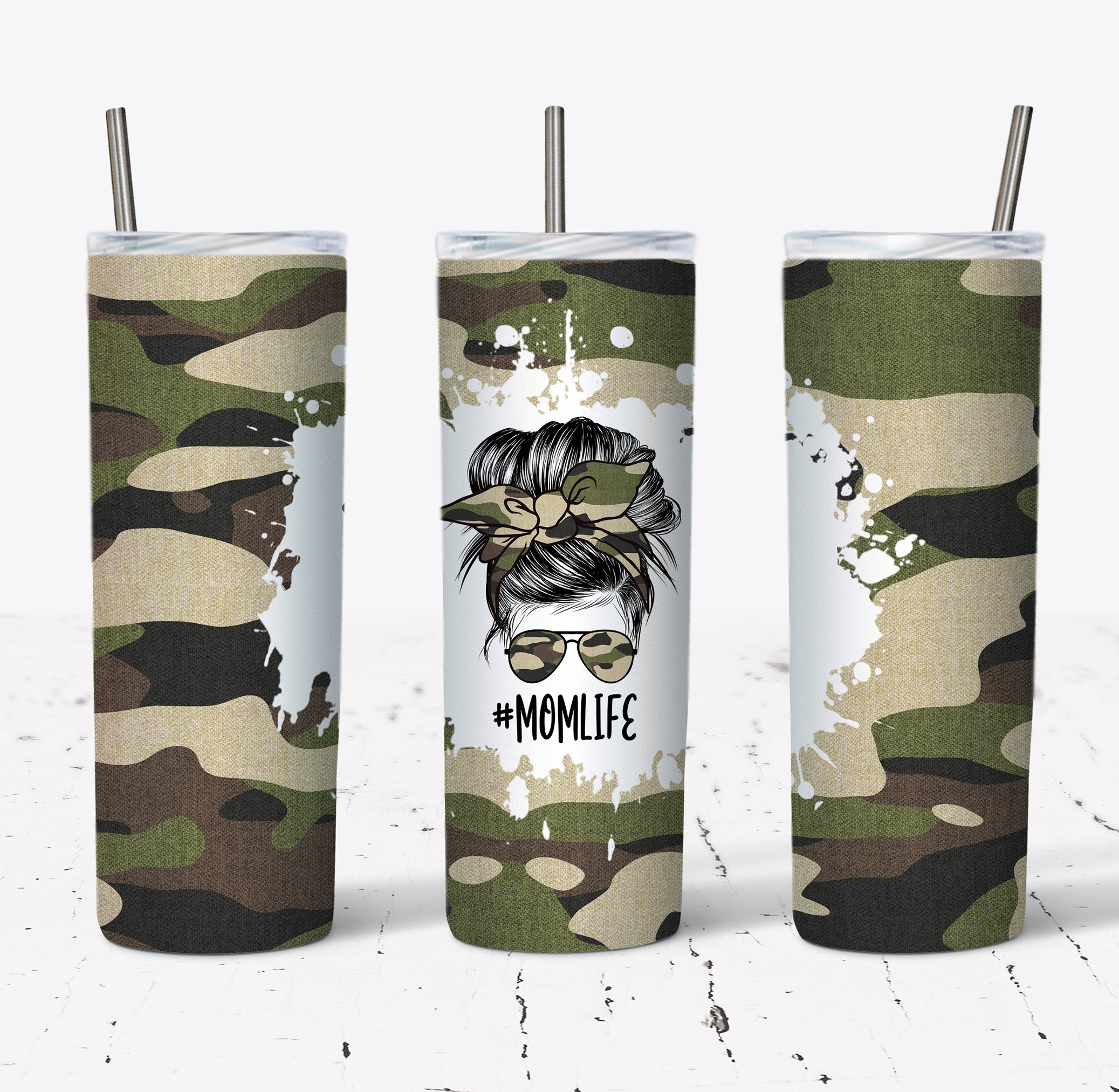 20 OZ Green Camo Mom Life Skinny Tumbler Design - Straight & Tapered ...