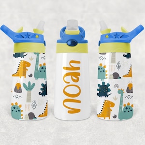 Boys Dinosaur Kids Flip Top Water Bottle Sublimation Design - Straight ...