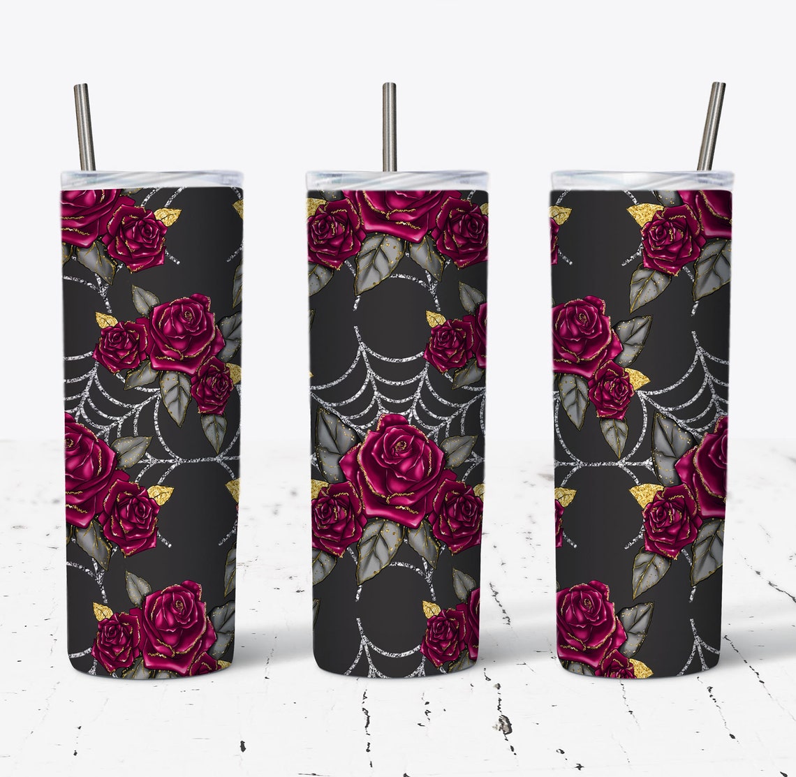 30 OZ Pink Halloween Red Roses Sublimation Skinny Tumbler - Etsy