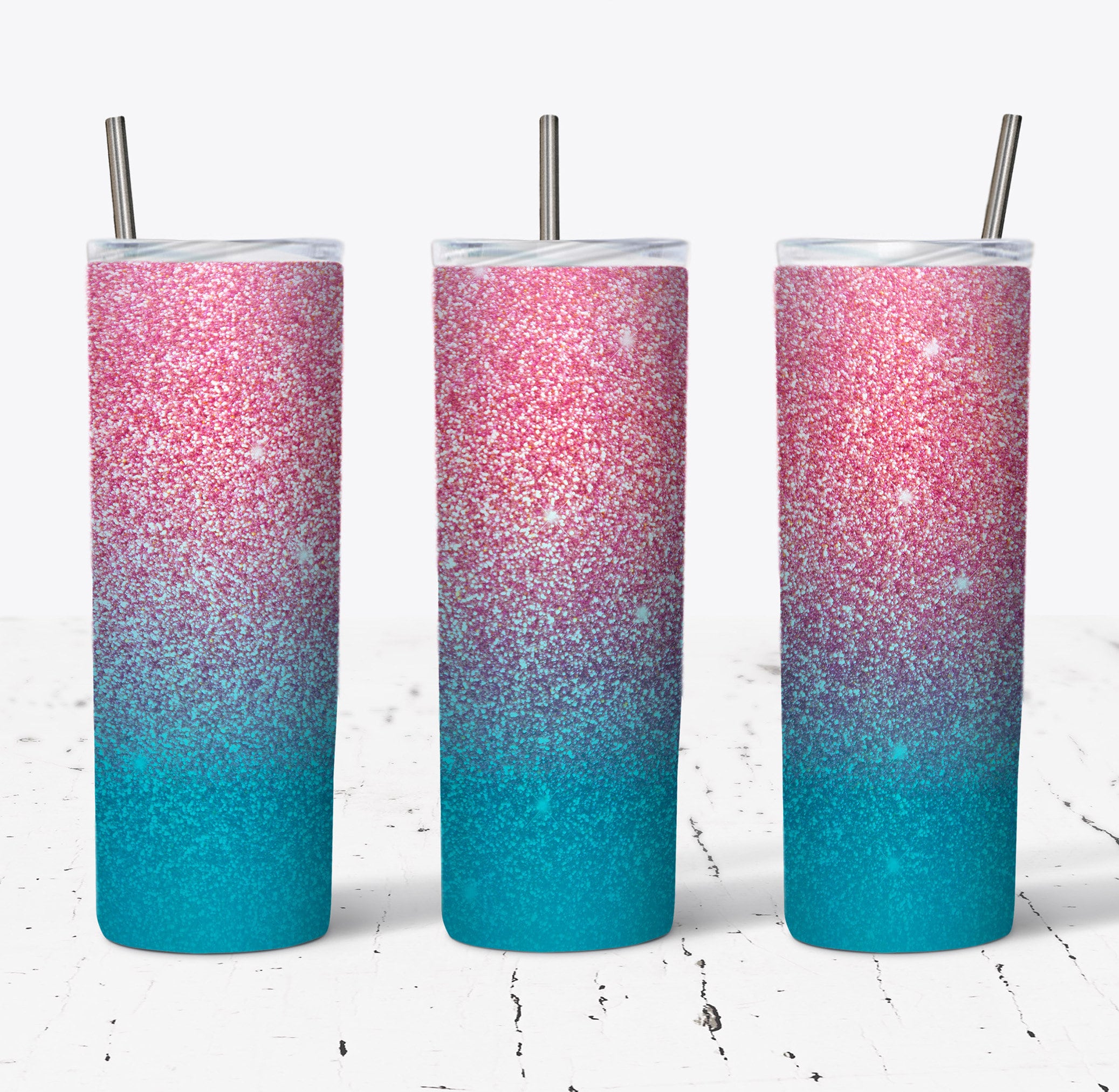 20 Oz Pink And Teal Gradient Glitter Skinny Tumbler Design Etsy