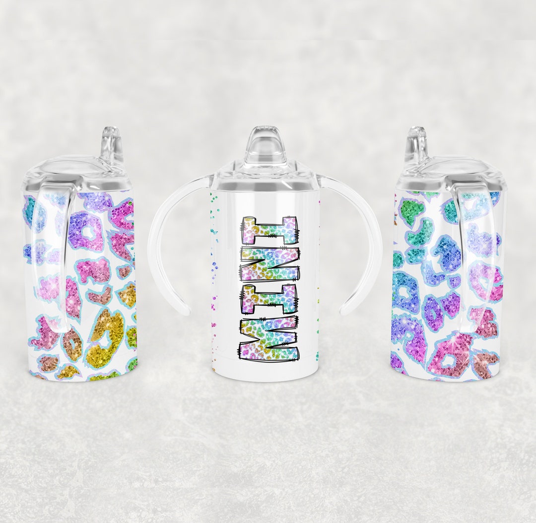 Rainbow Glitter Leopard Mini Sippy Cup Sublimation Wrap - 12 Oz ...