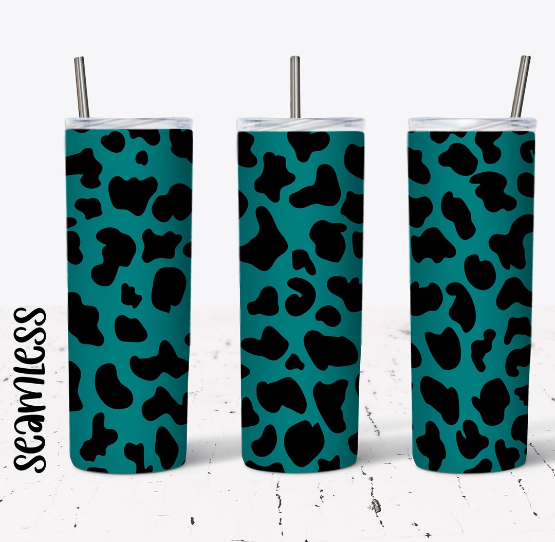 20 OZ Teal Cow Print Skinny Tumbler Design - Straight Sublimation Wrap ...