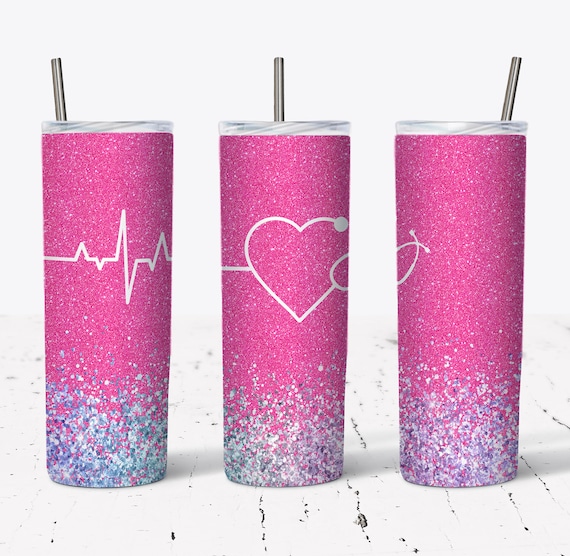 20 Oz Hot Pink Glitter Stethoscope Skinny Tumbler Sublimation | Etsy