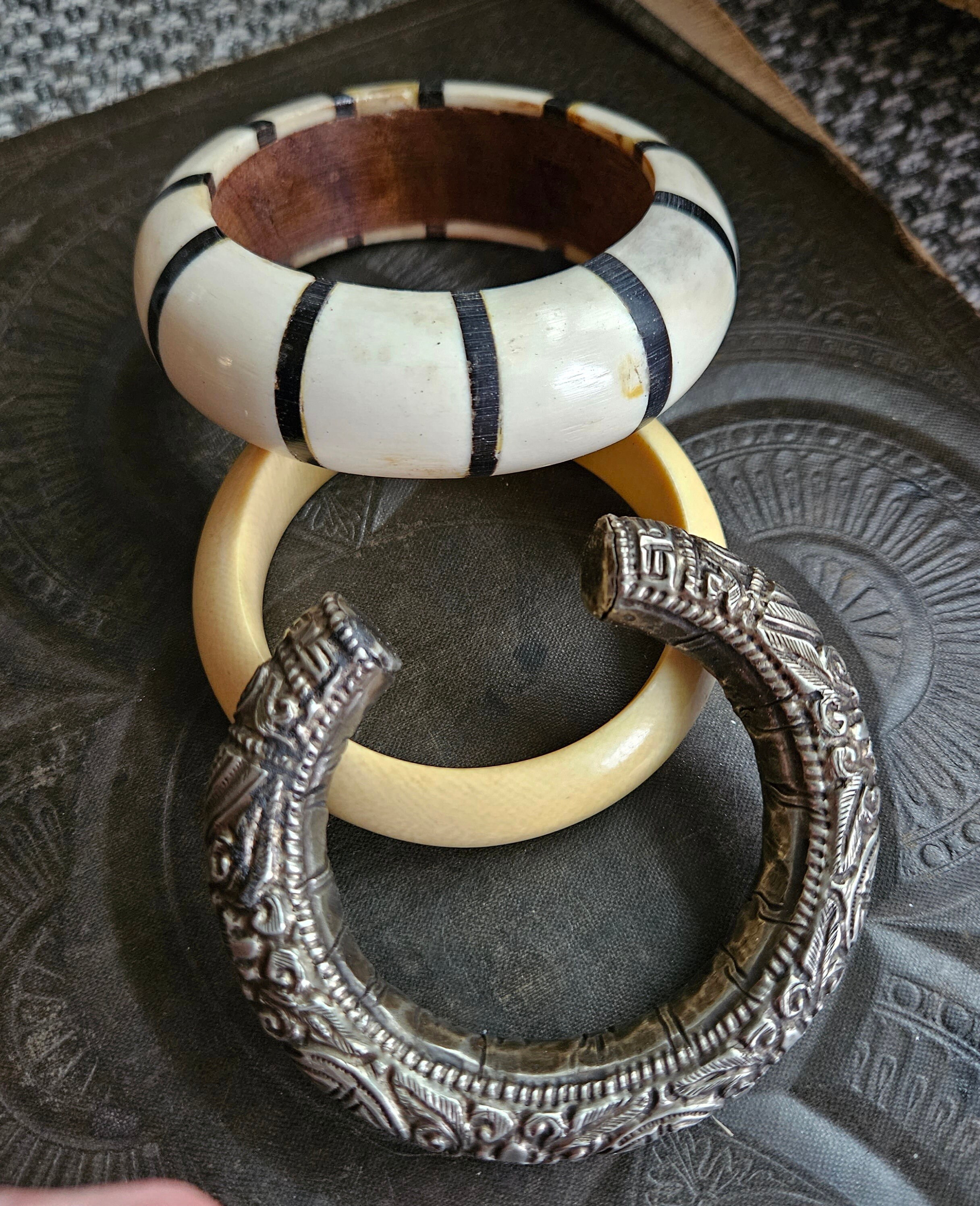 Bangles Bone and Silver Recycle Jewelry Parts DIY De-stash - Etsy