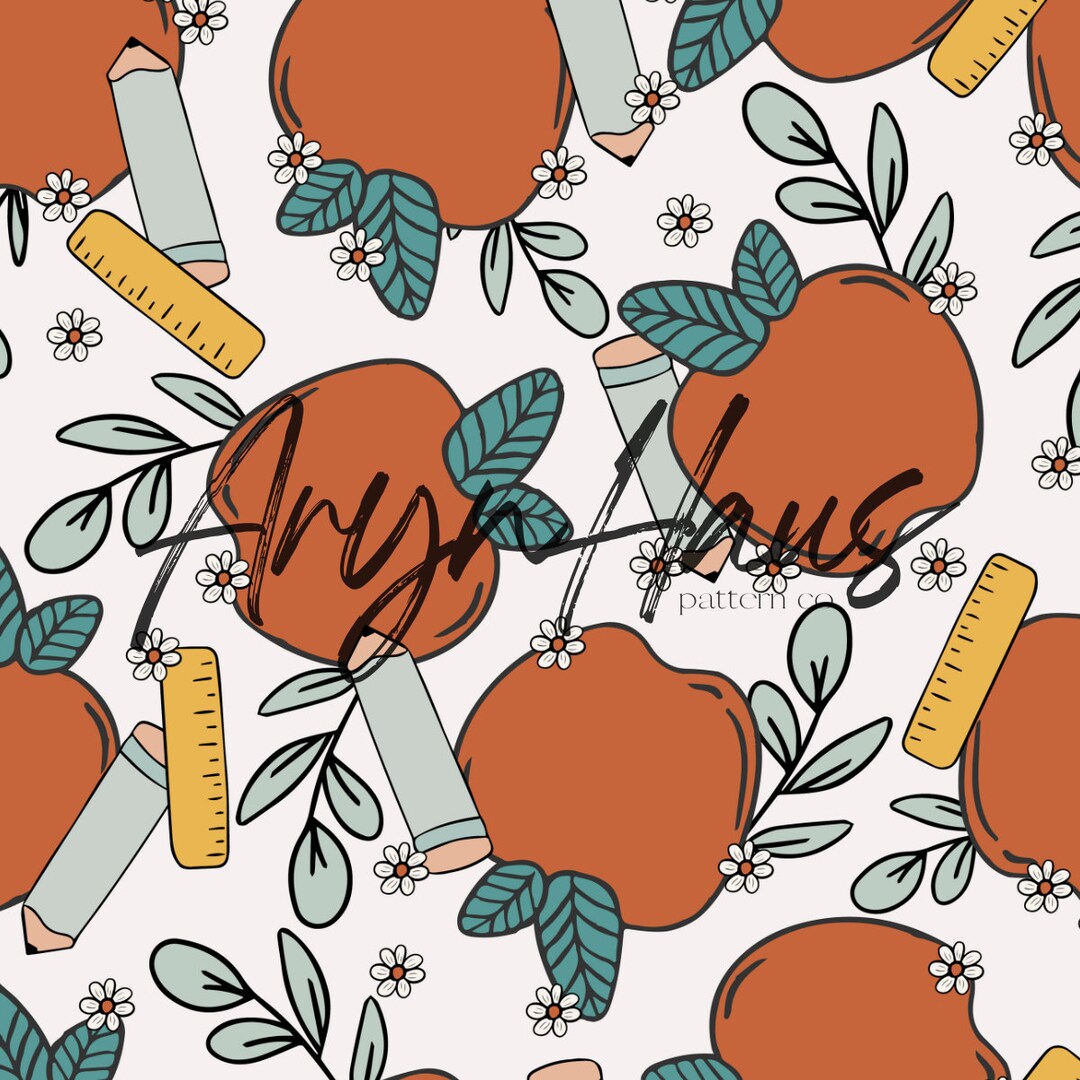 Apples, Pencils, Rulers, Back to School, Fall, Seamless Repeat Pattern ...