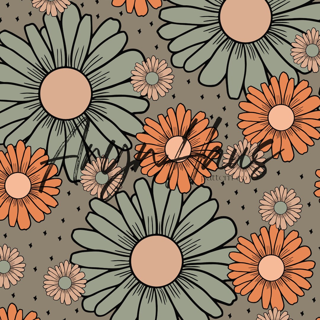 Retro Daisy Floral, Hand Drawn Floral Seamless Design, Repeat Pattern ...