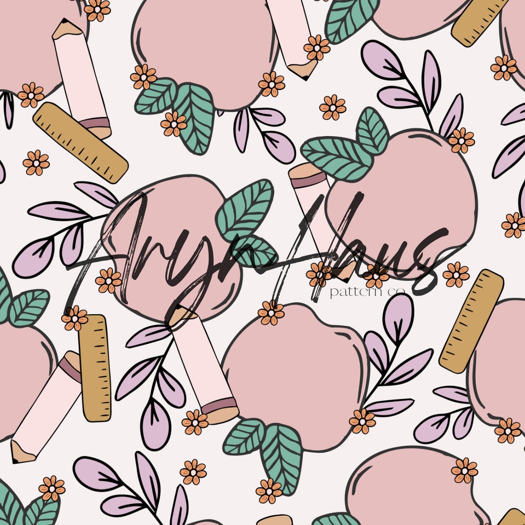 Apples, Pencils, Rulers, Back to School, Fall, Seamless Repeat Pattern ...