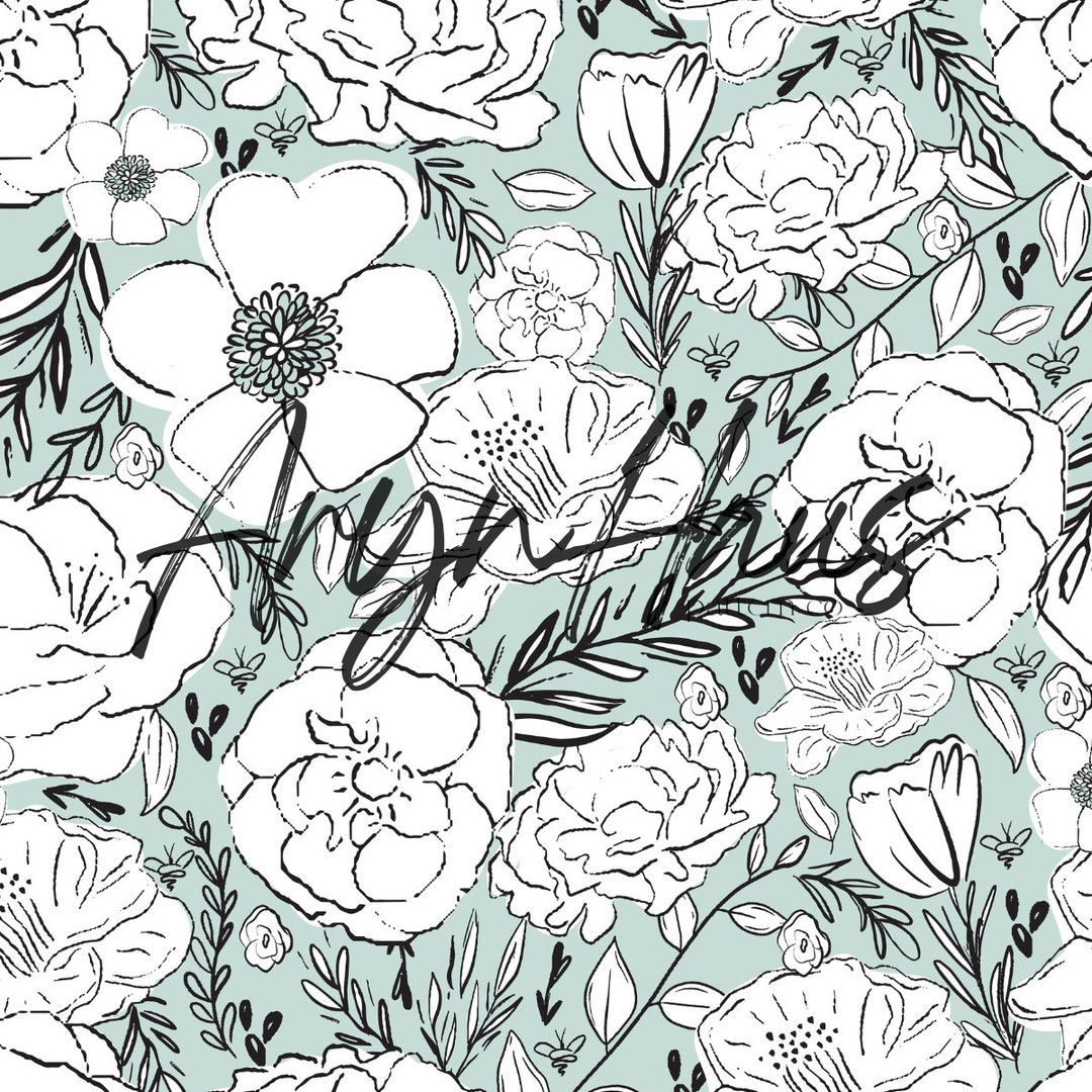 Sketchy Floral Seamless Pattern: Hand-drawn Flower Blooms (JPG Digital ...