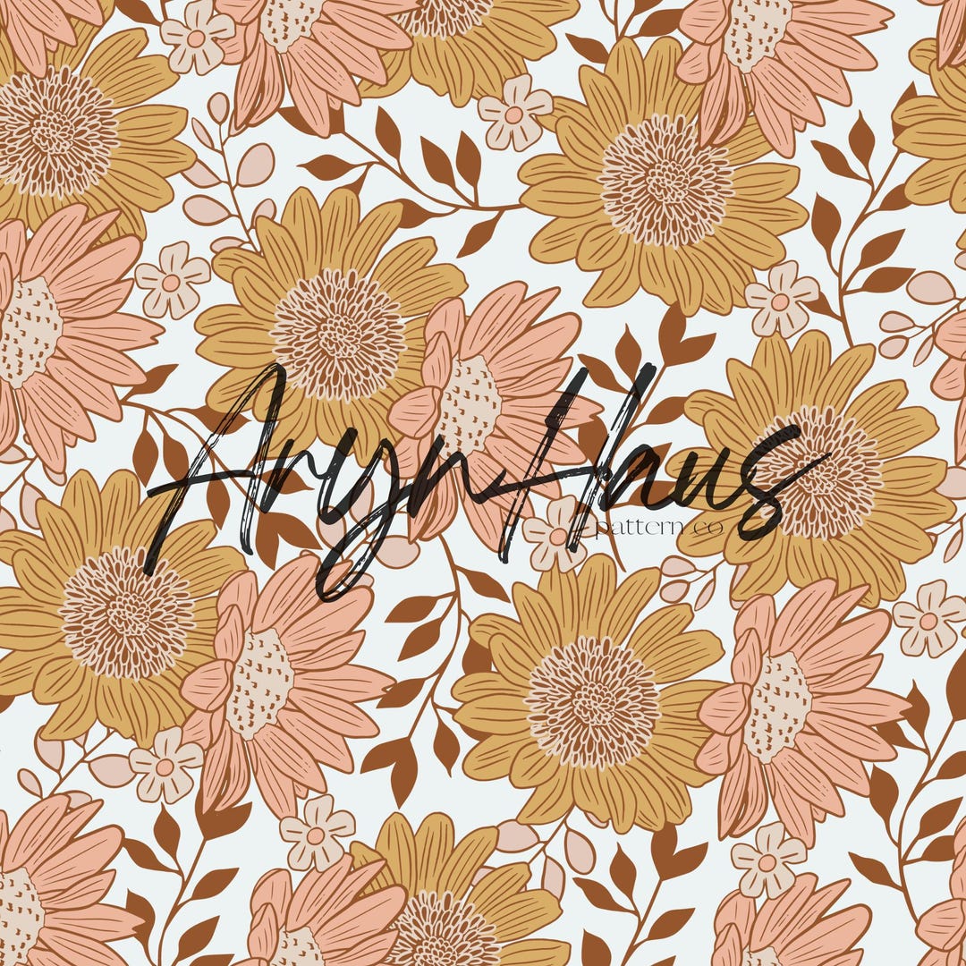Retro Boho Sunflowers, Sunflower Seamless, Hand Drawn Floral Seamless ...