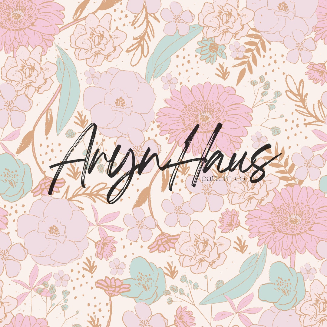 Vintage Sketchy Flower Blooms, Seamless Repeat Pattern JPG, Floral ...