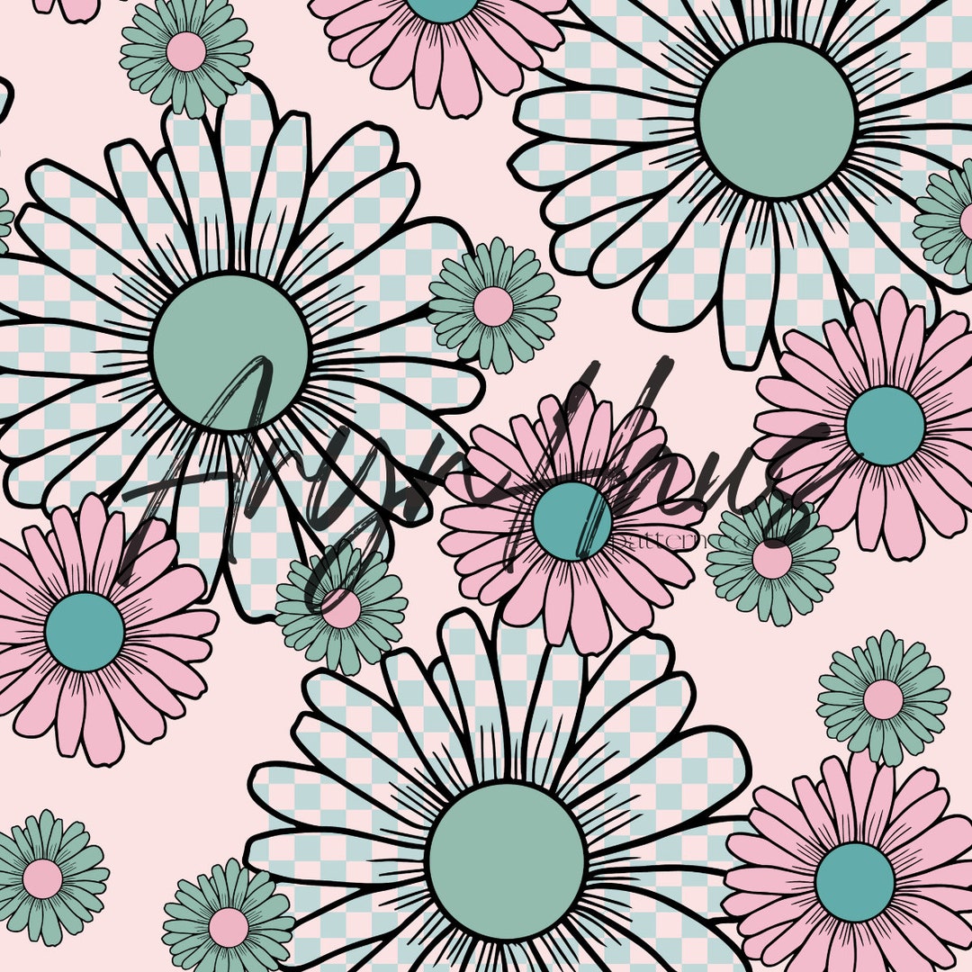 Retro Daisy Floral, Hand Drawn Floral Seamless Design, Repeat Pattern ...