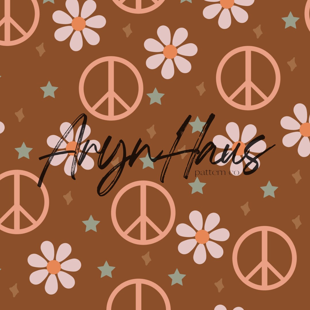 Retro Flower and Peace Symbol , 90s Nostalgia, Seamless Fabric Design ...