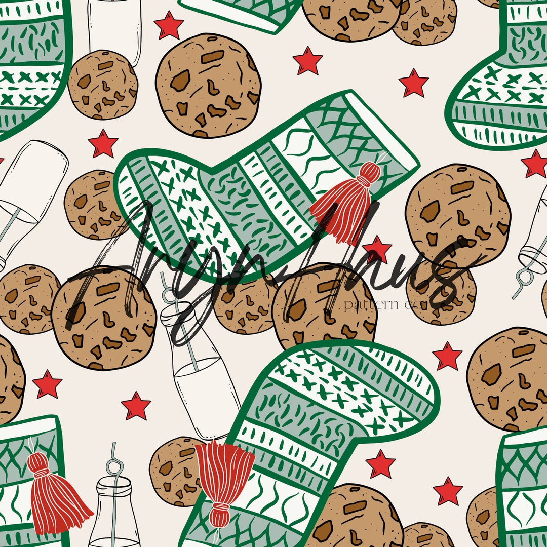 Christmas Stockings, Milk and Cookies, Repeat Pattern JPG, Christmas ...