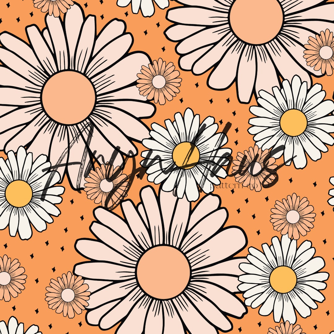 Retro Daisy Floral, Hand Drawn Floral Seamless Design, Repeat Pattern ...