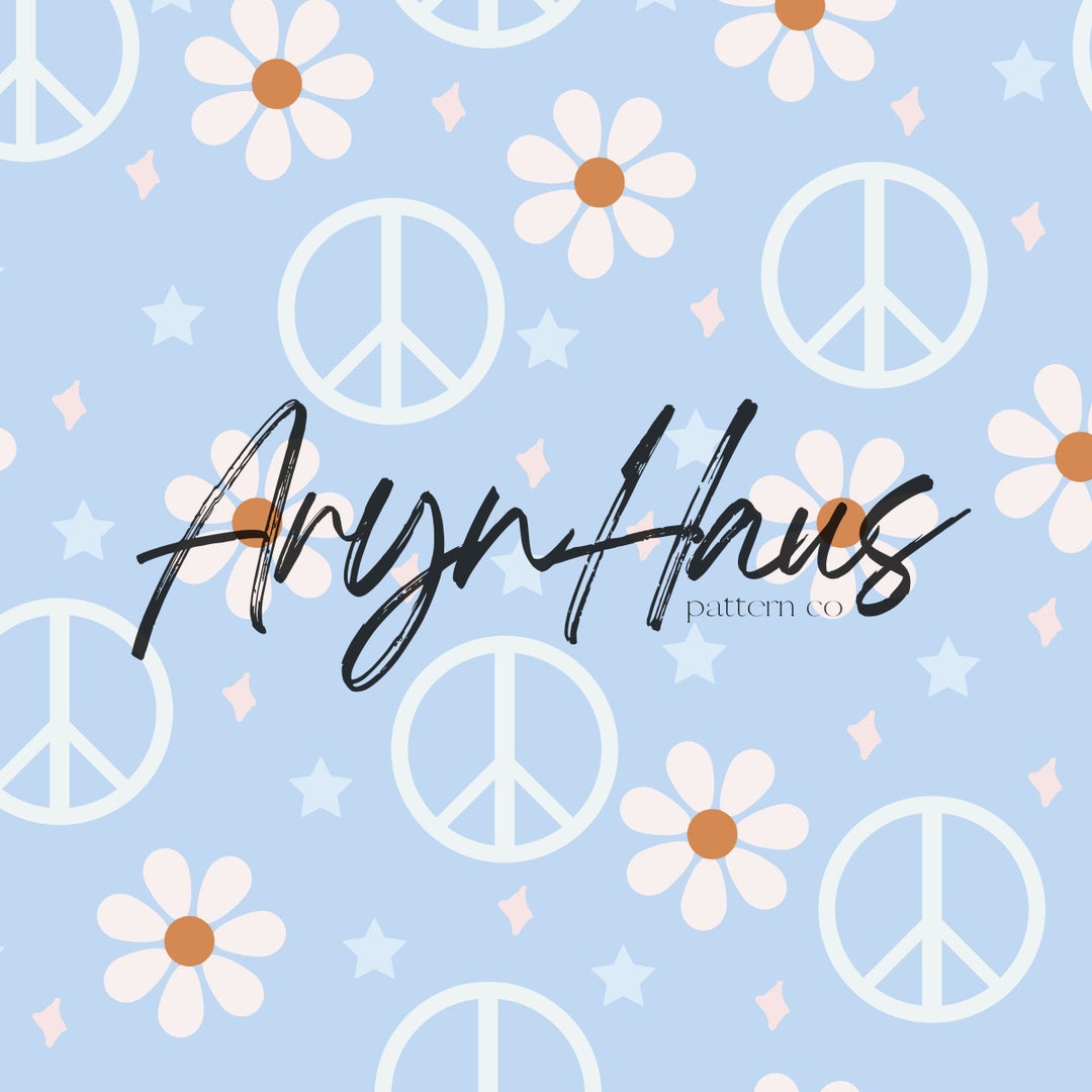 Retro Flower Peace Sign Fabric: 90s Seamless Pattern (JPG Digital ...