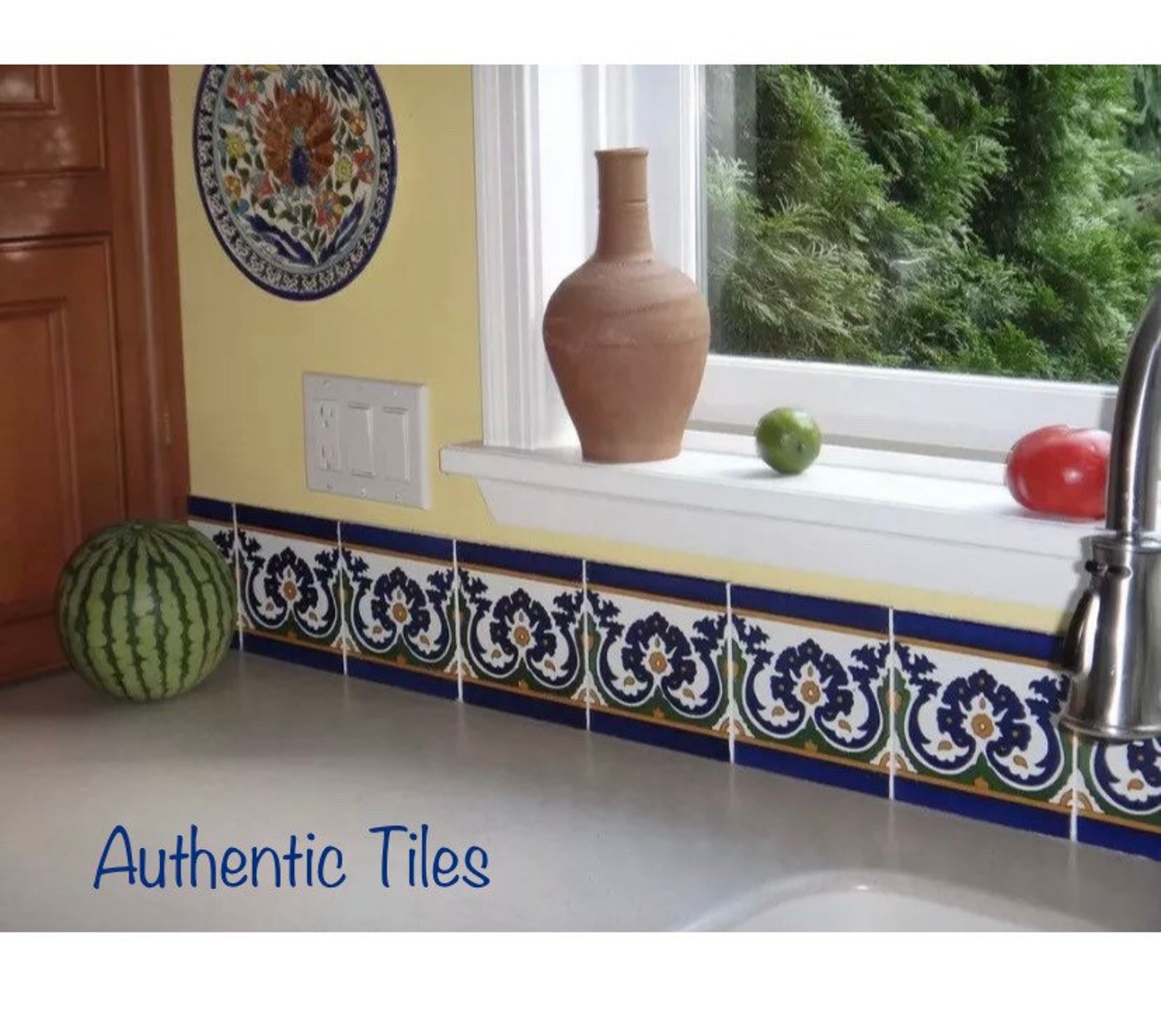 Mediterranean Border Tile Kitchen Tile Handmade Tile Hand Painted Tile ...