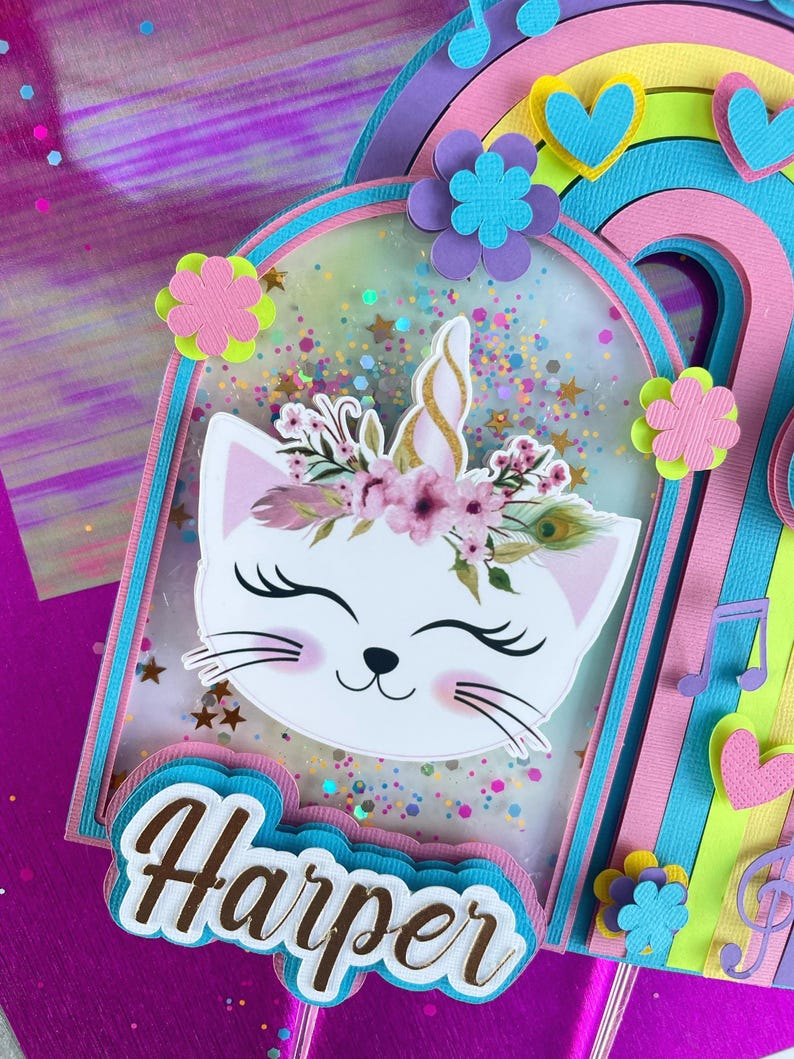 Caticorn Cake Topper , Unicorn Kitty Cat, Rainbow Cake Topper ,birthday ...