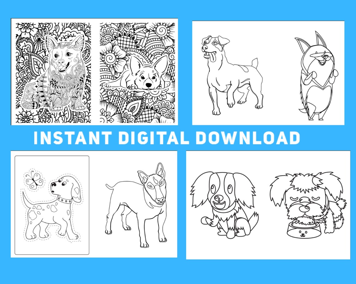 Dog Color Pages, 107 Printable Coloring Pages, Boys and Girls, Digital ...